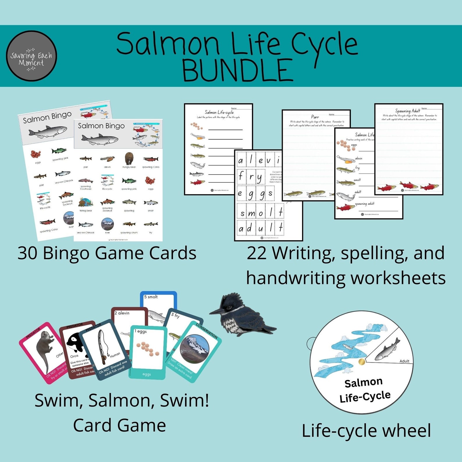 Salmon Life Cycle Unit Learning Bundle, Science Printables, Homeschool ...