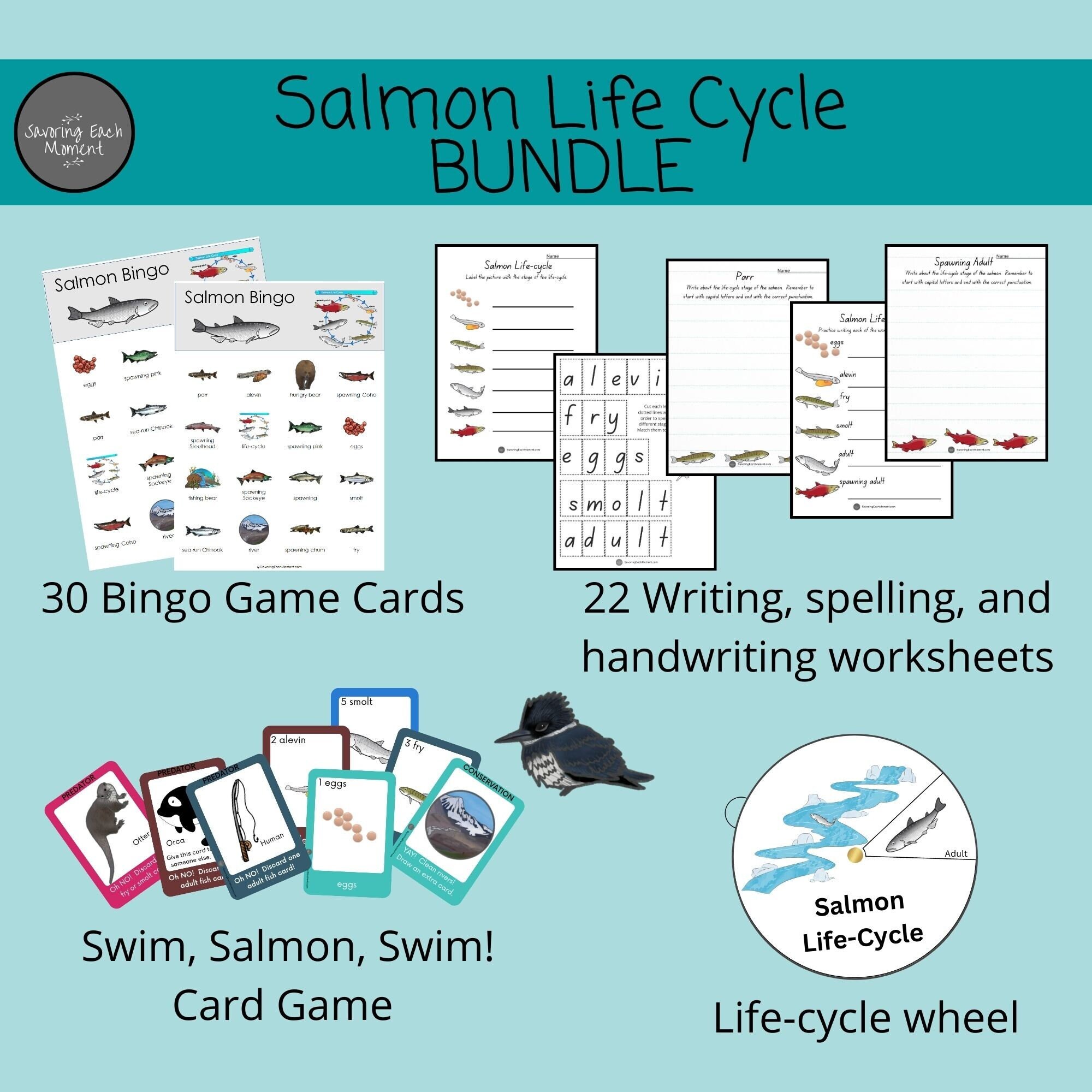 Salmon Life Cycle Unit Learning Bundle, Science Printables, Homeschool ...