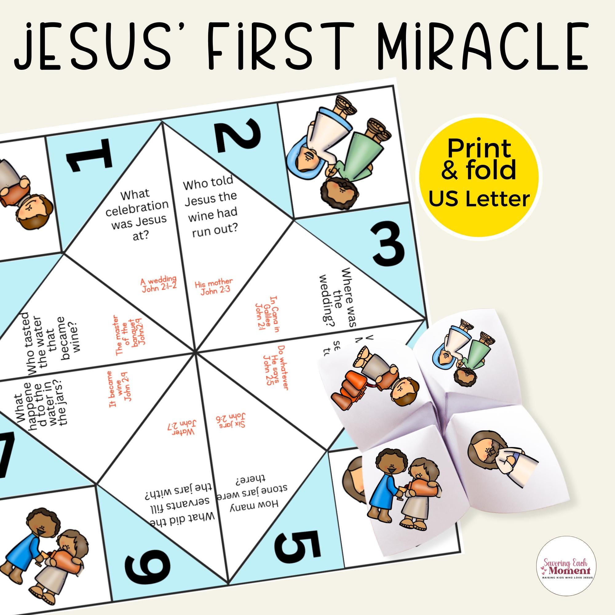 Jesus' First Miracle Bible Craft, Cootie Catcher, Kids Ministry ...