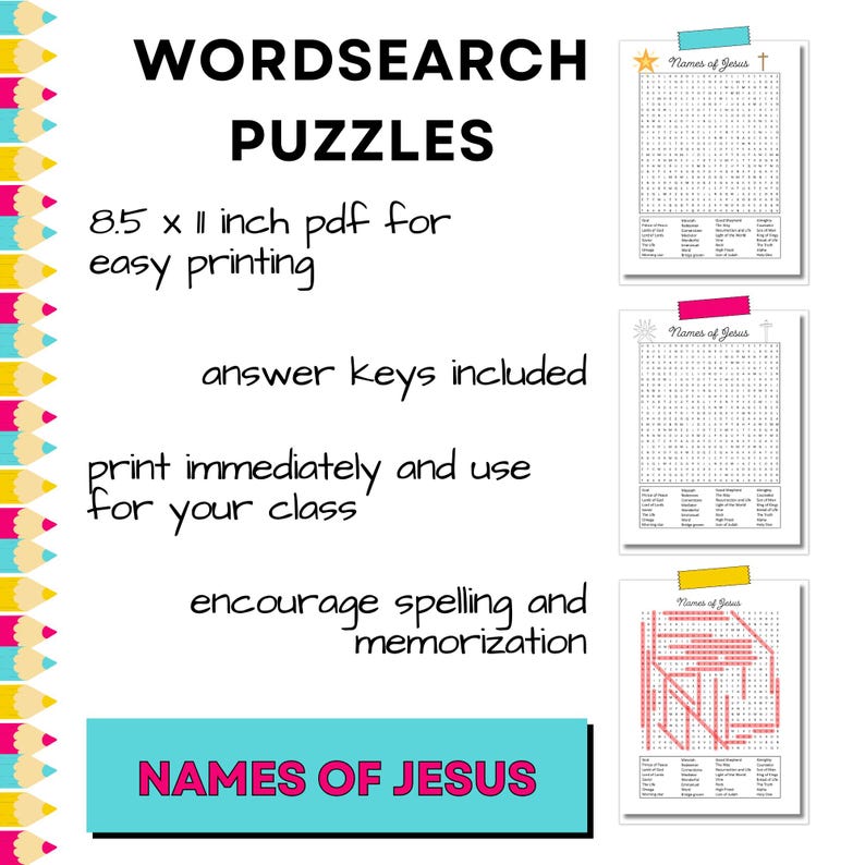 Names of Jesus Bible Word Search Puzzle, Sunday School Activity ...