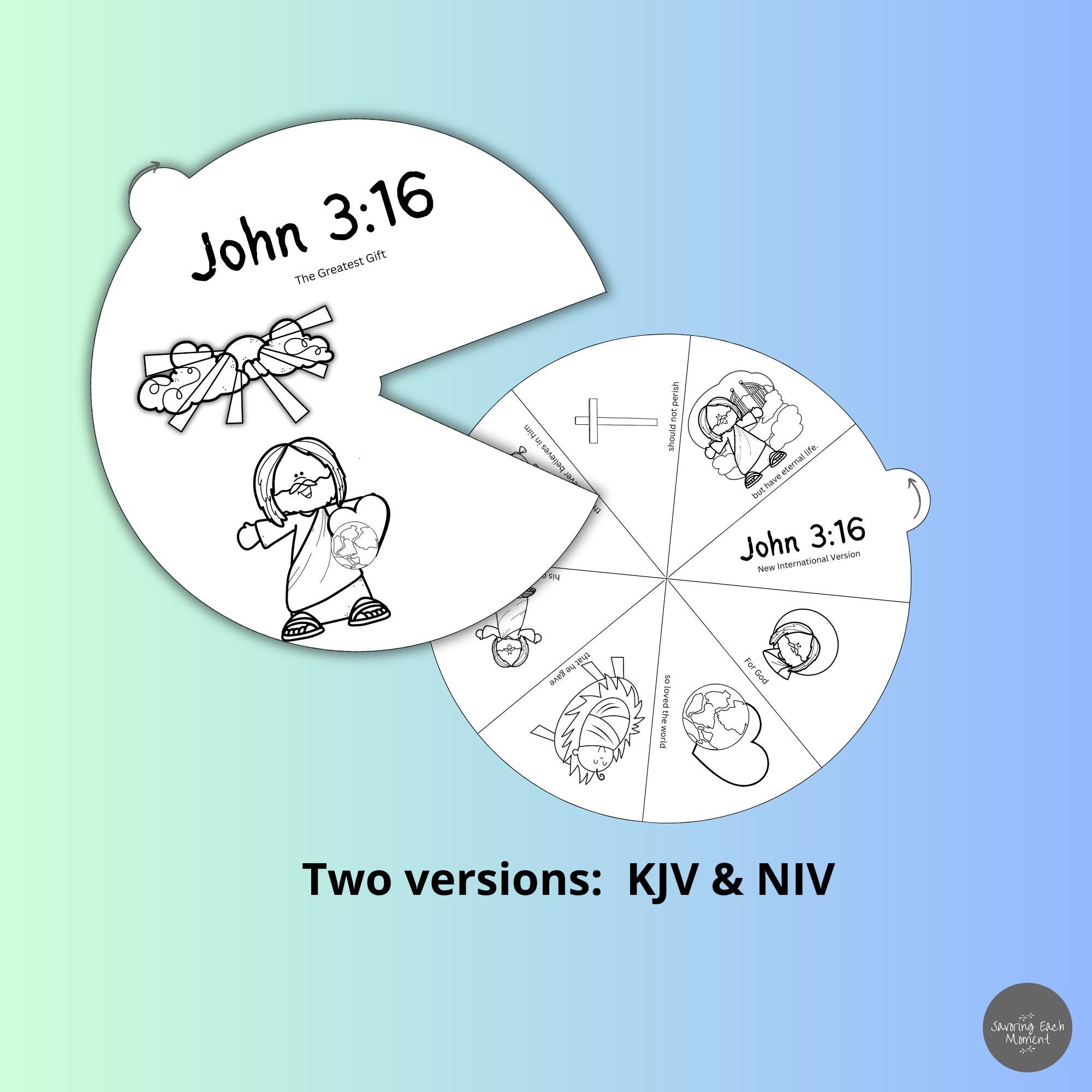 John 3:16 Sunday School Craft, Coloring Wheel, Printable Bible Activity ...
