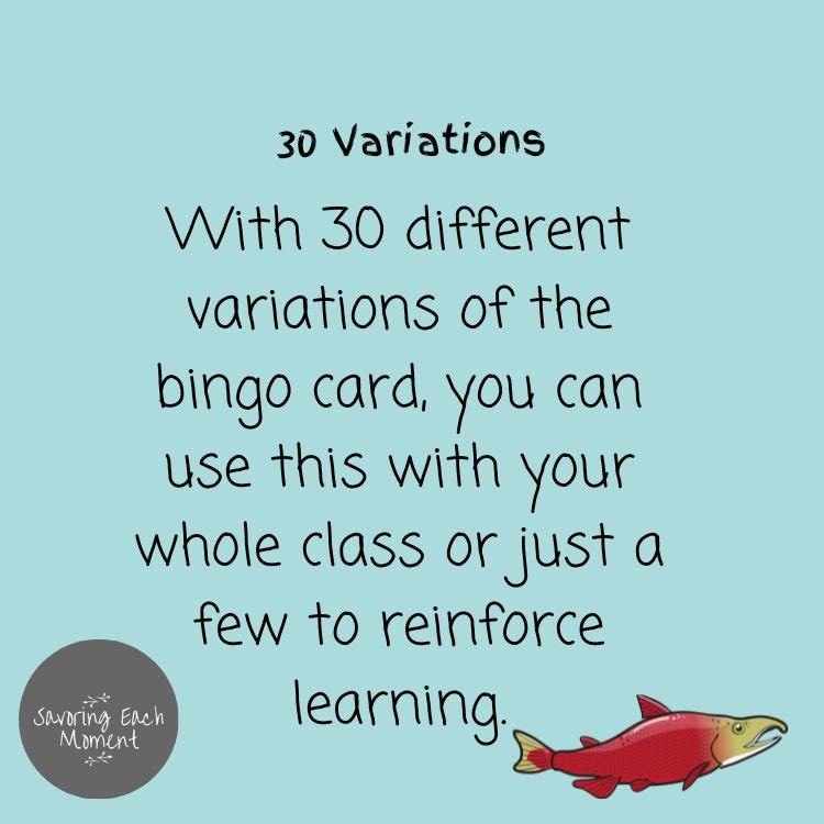 Salmon Life Cycle Bingo, Fish Game, Nature Bingo, Printable Games for ...