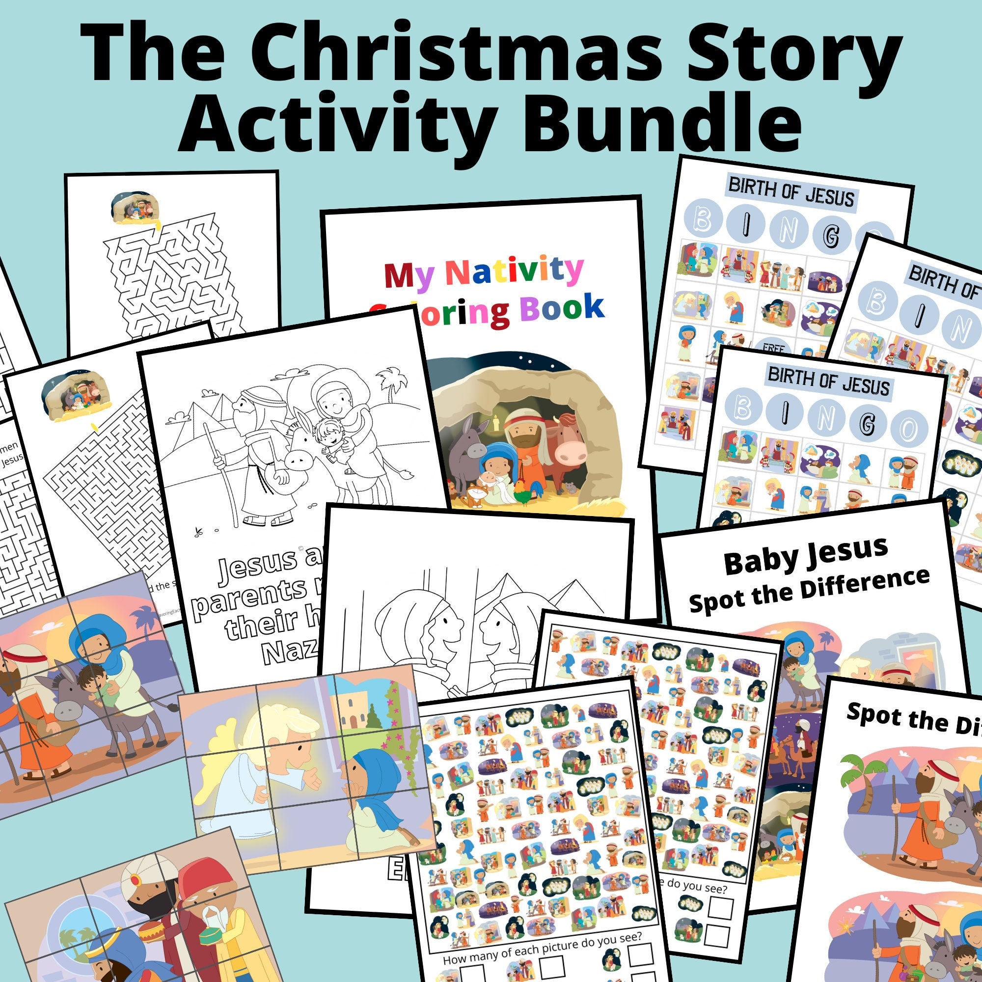 The Christmas Story for Kids Printable Activity Bundle, Bible Story ...