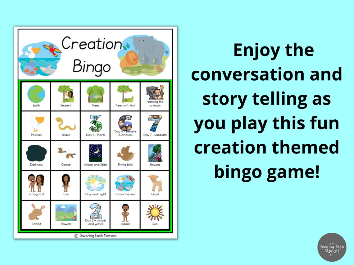 Creation Bingo Game for Kids, Creation Game, Bible Bingo Game VBS Game ...