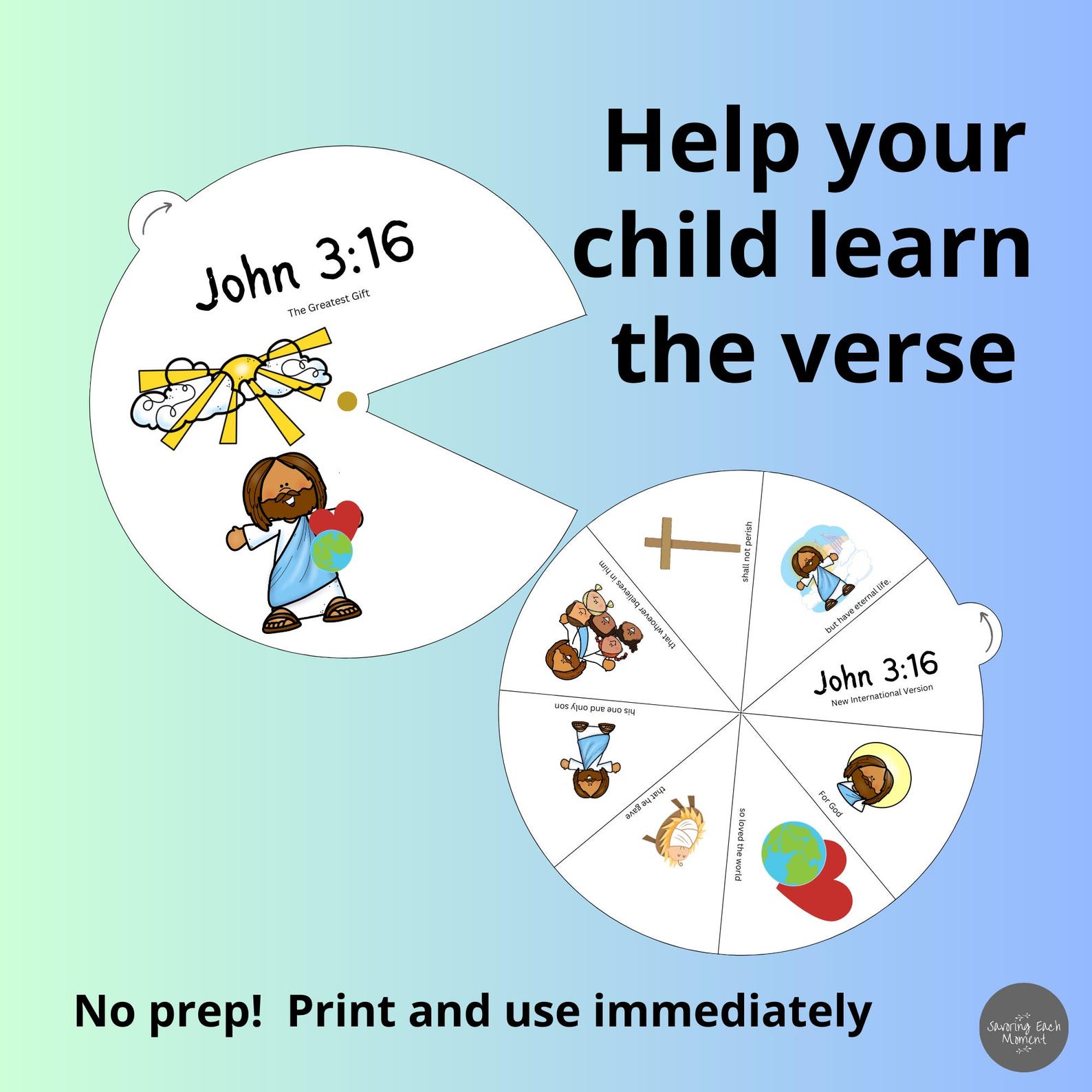 John 3:16 Sunday School Craft, Wheel Craft, Printable Bible Activity ...