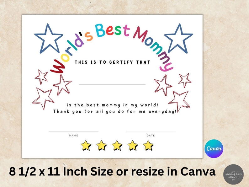 Mother's Day Certificate, Worlds Best Mom Certificate, Mother's Day ...