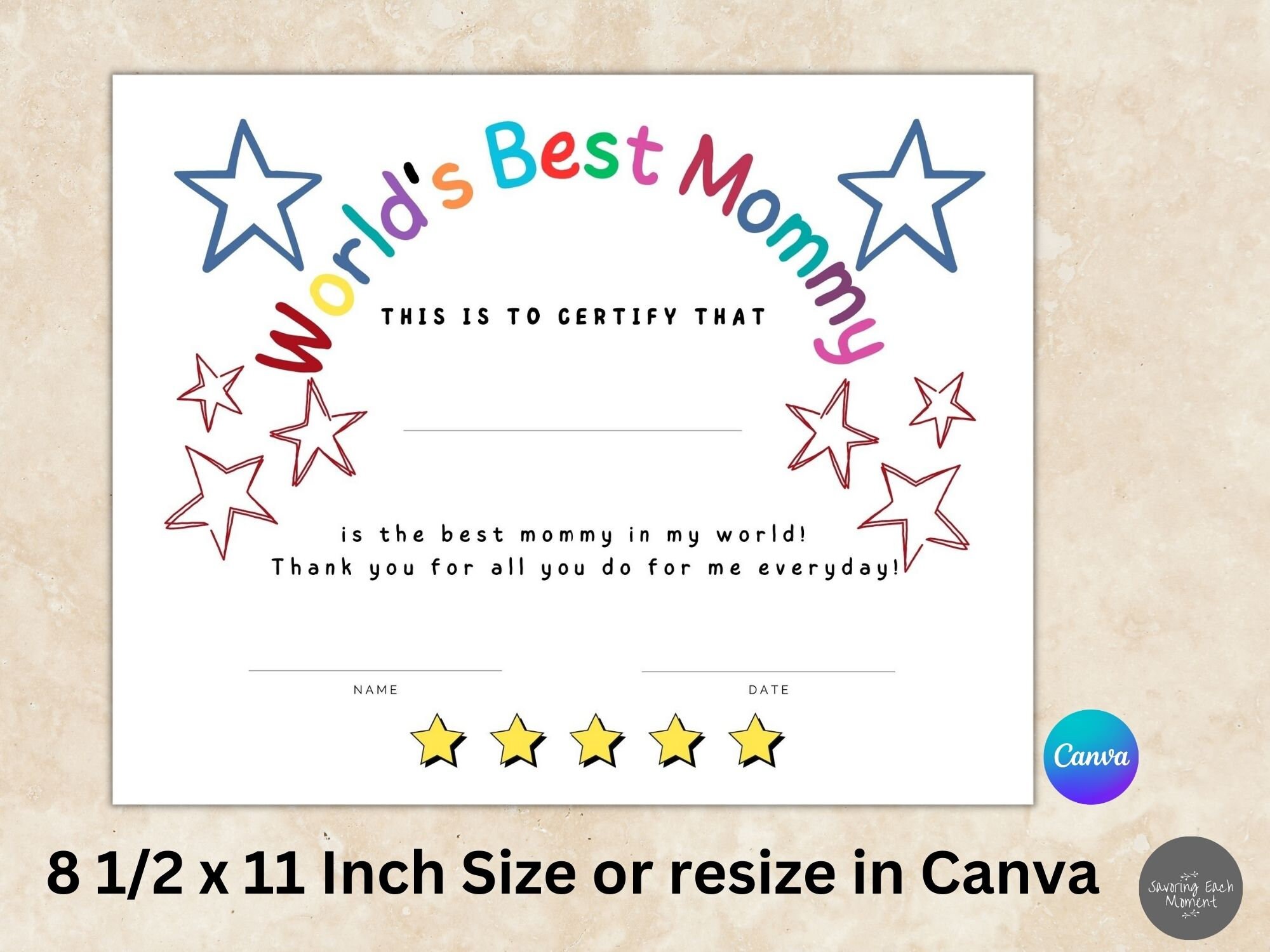 Mother's Day Certificate, Worlds Best Mom Certificate, Mother's Day ...