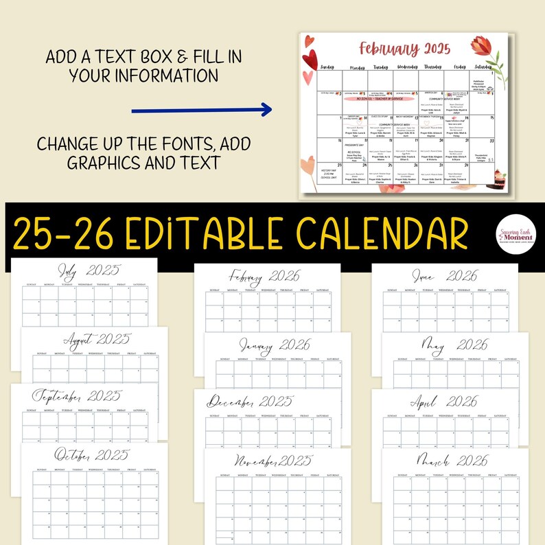 Minimalist 25-26 School Year Calendar Editable Canva Template, Academic ...