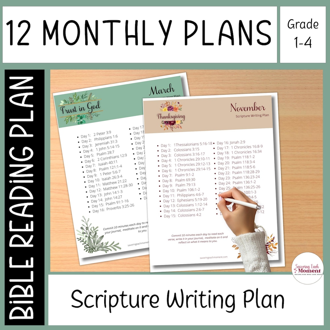 12 Month Scripture Writing Plan Monthly Bible Reading Plan Printable ...