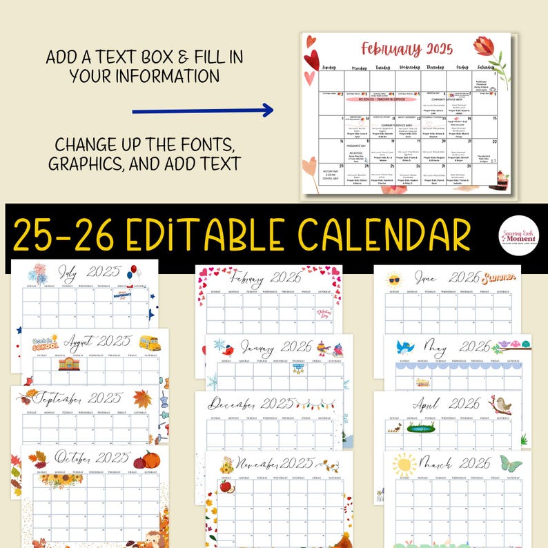 25-26 School Year Calendar Editable Canva Template, Academic Planner ...