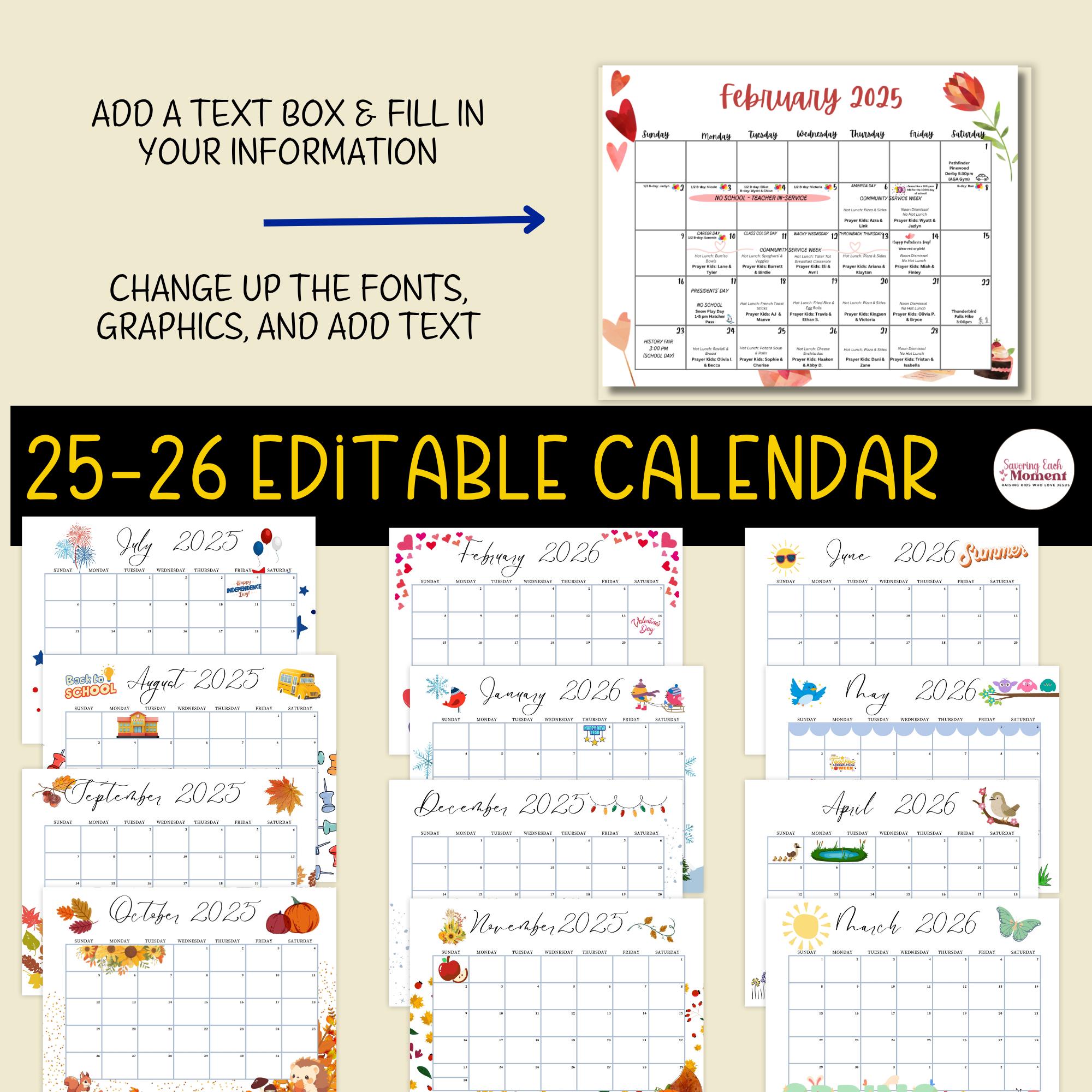25-26 School Year Calendar Editable Canva Template, Academic Planner ...