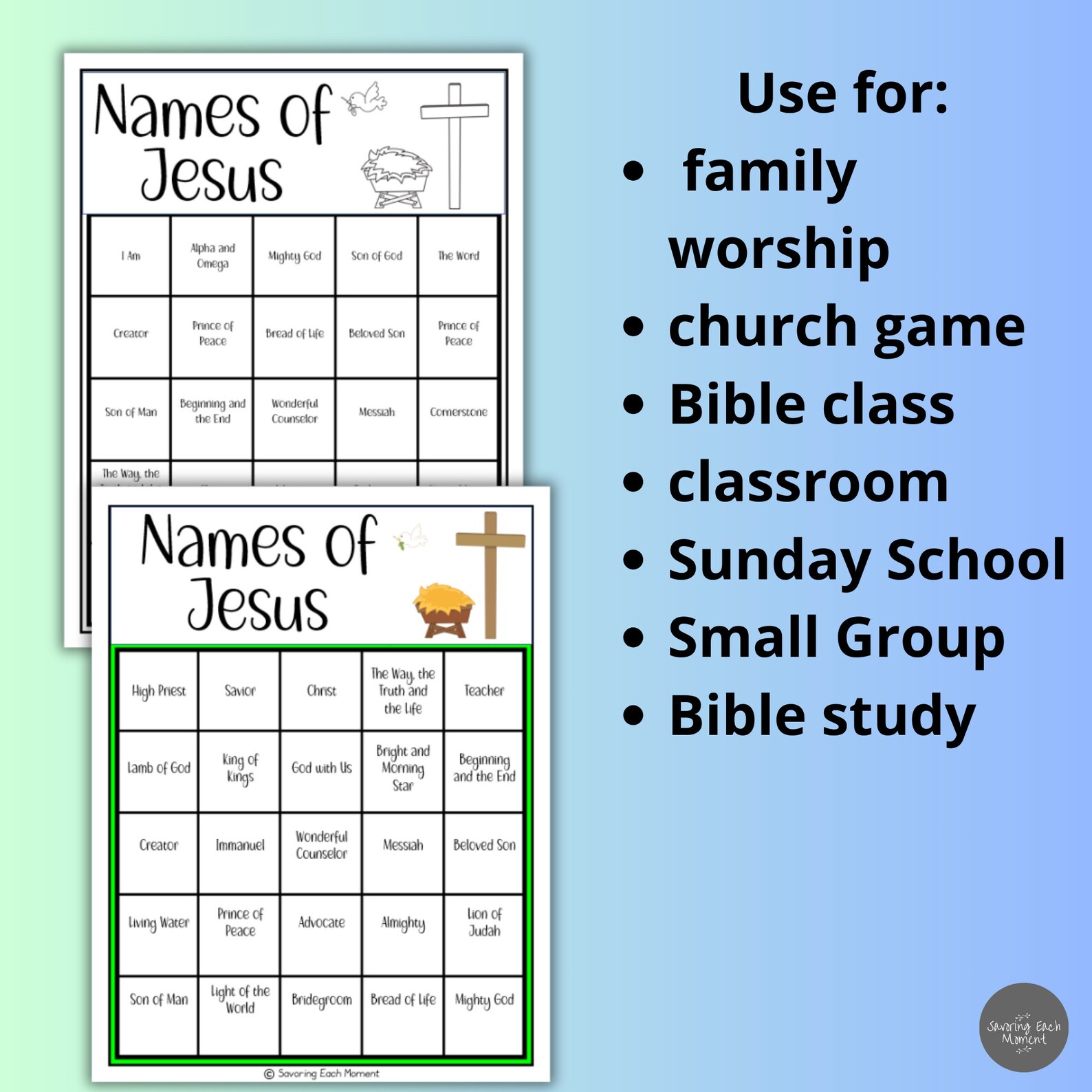 Names of Jesus Bingo, Bible Bingo Printable, Religious Bingo, Sunday ...
