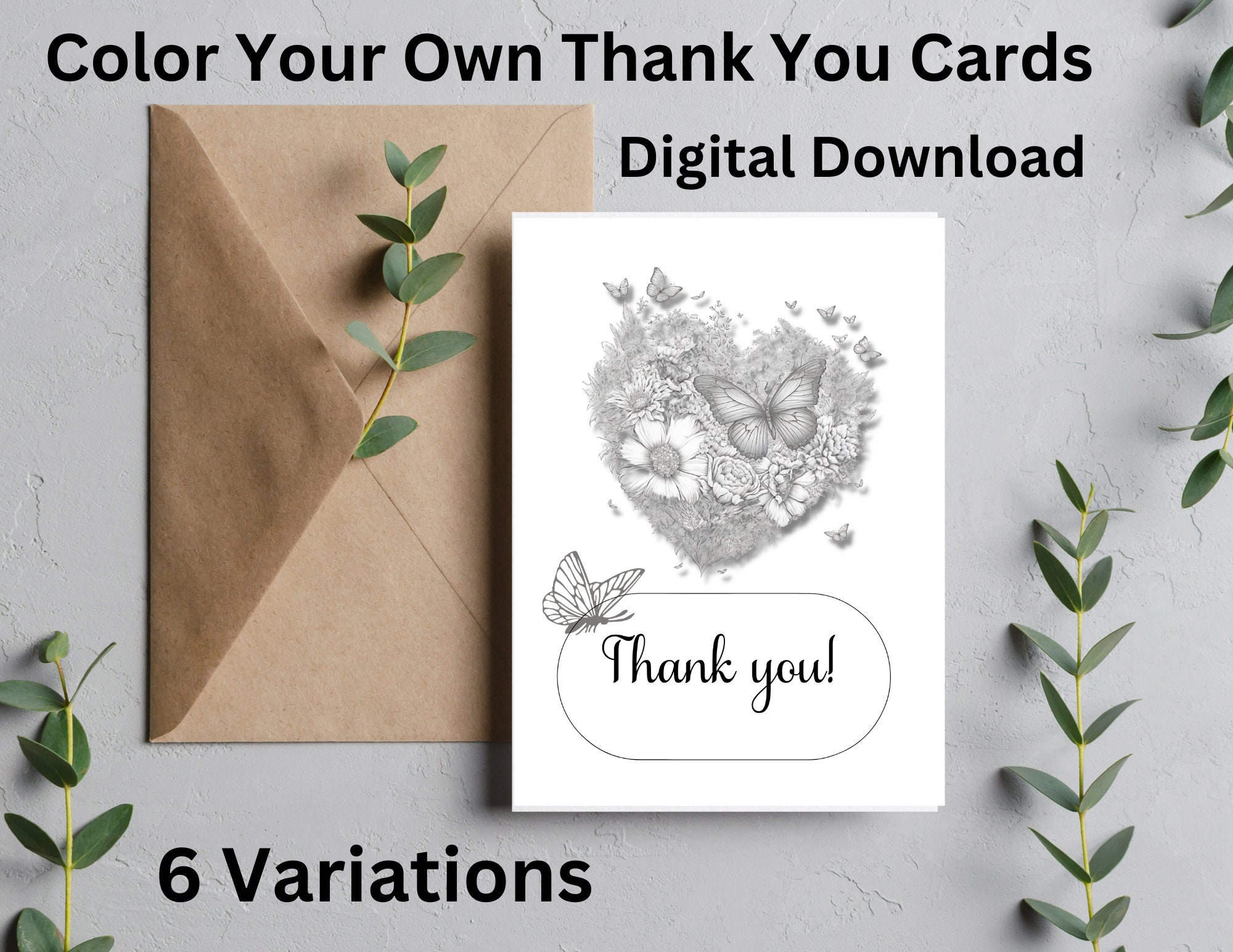 Color Your Own Thank You Cards, Coloring Cards, Personalized Thank You ...