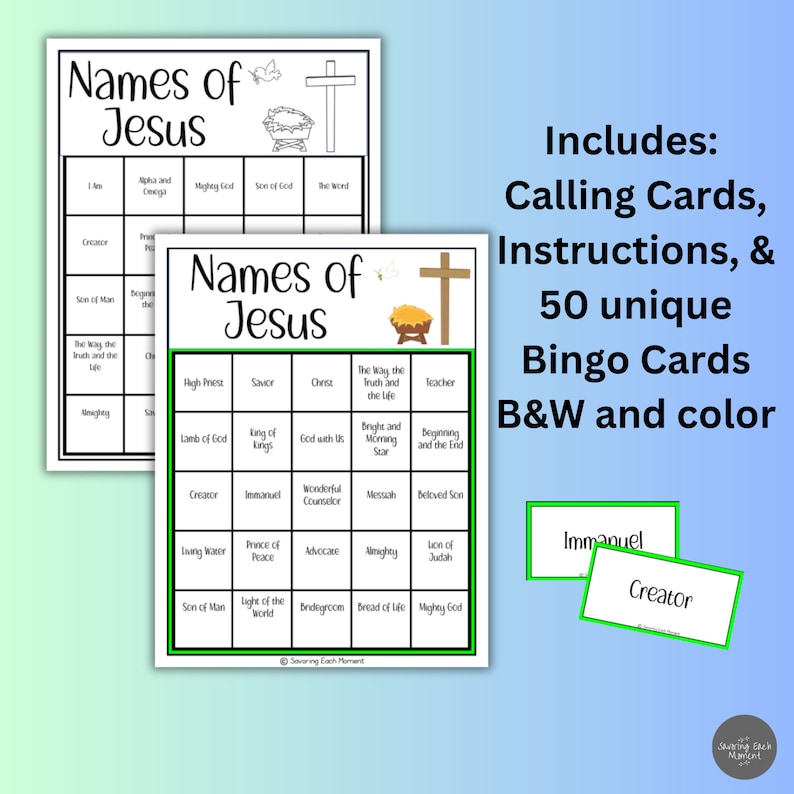 Names of Jesus Bingo, Bible Bingo Printable, Religious Bingo, Sunday ...
