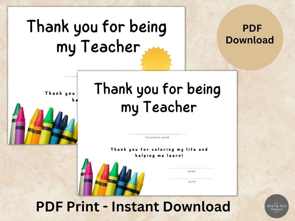 Teacher Appreciation Awards, Year End Teacher Gift, Certificate of ...