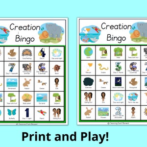 Creation Bingo Game for Kids, Creation Game, Bible Bingo Game VBS Game ...