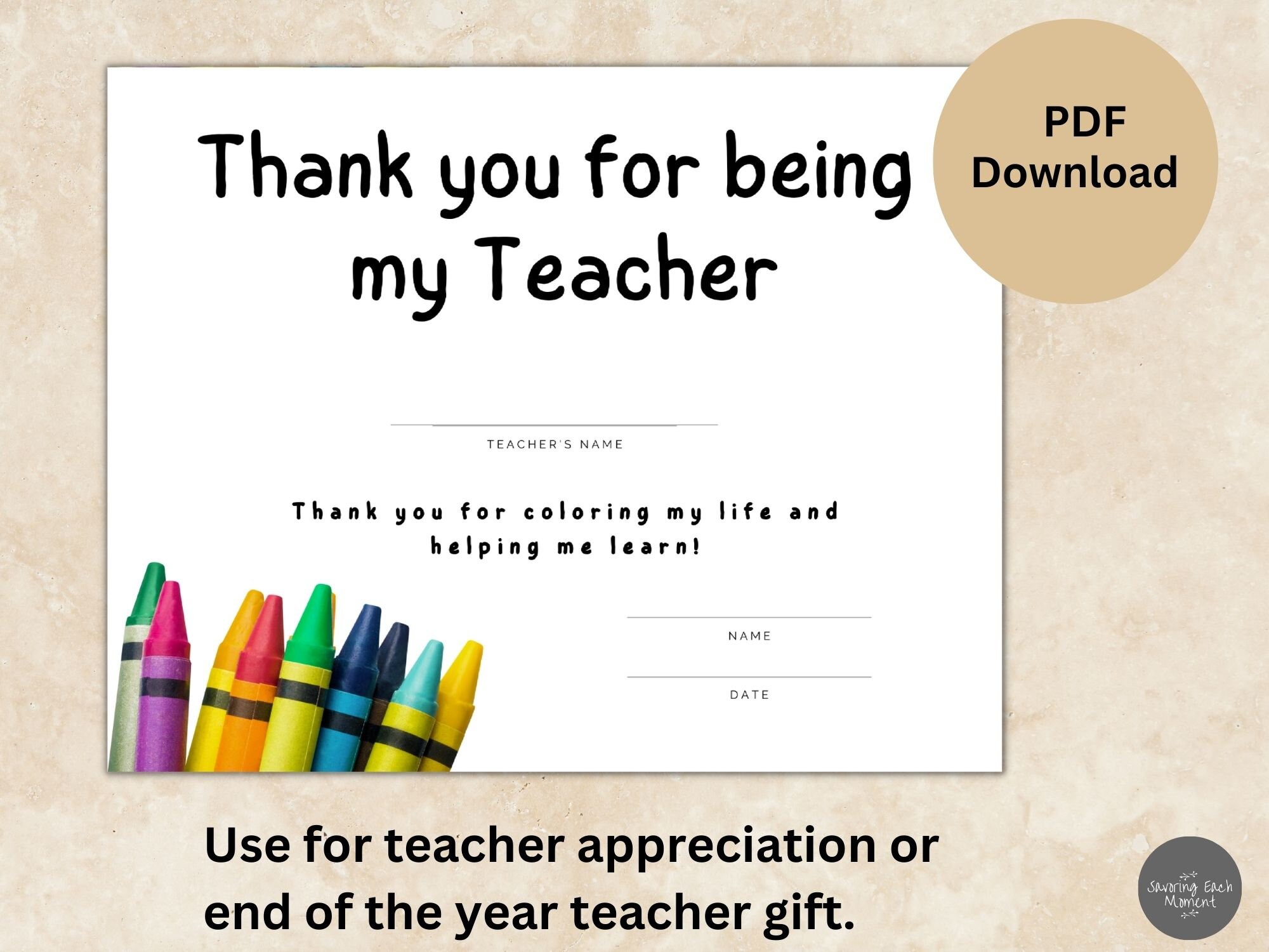 Teacher Appreciation Awards, Year End Teacher Gift, Certificate of ...