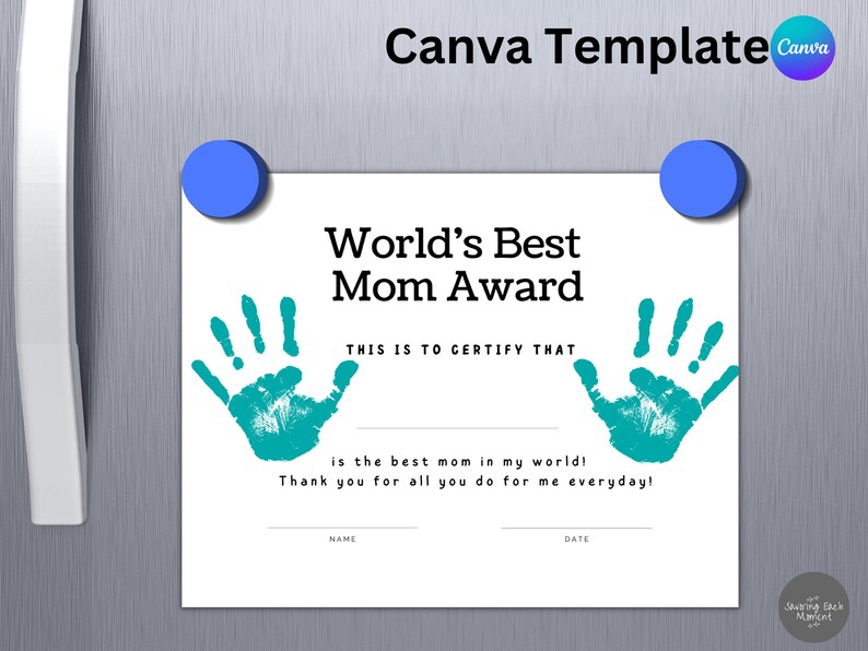 Mothers Day Award Handprint Craft, Worlds Best Mom Certificate, Mothers ...