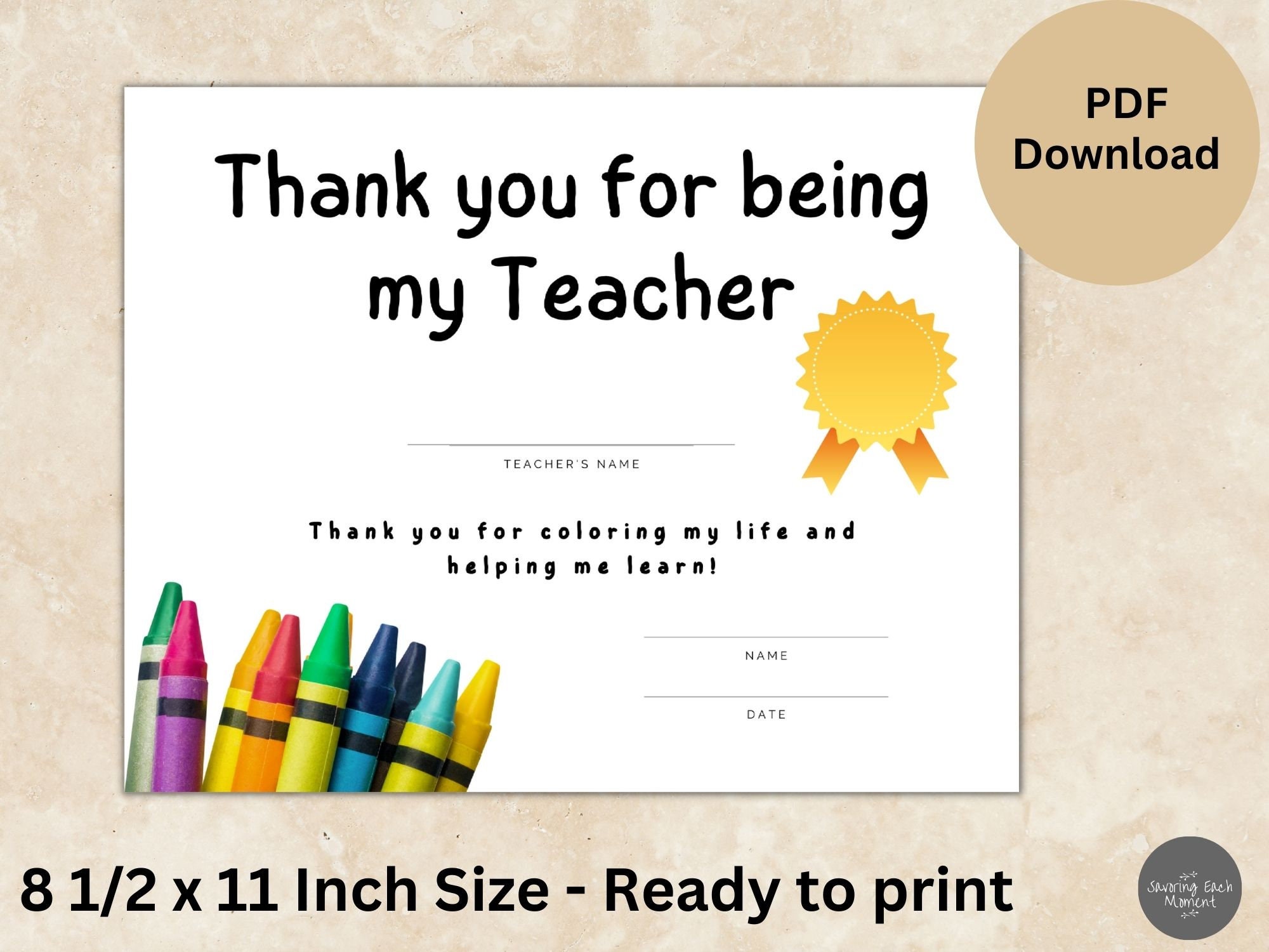 Teacher Appreciation Awards, Year End Teacher Gift, Certificate of ...