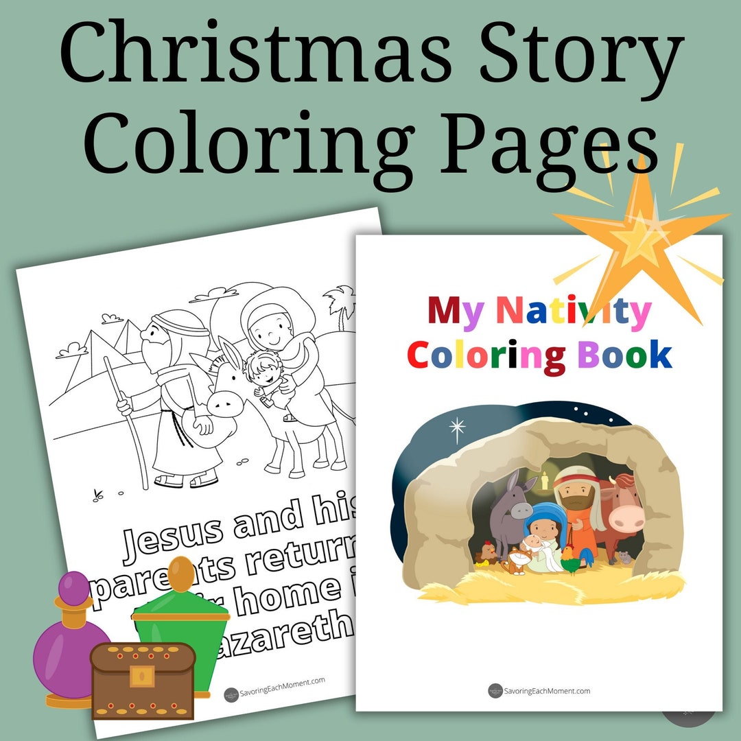 THE CHRISTMAS STORY Coloring Page Activity, Nativity for Kids, Sunday ...
