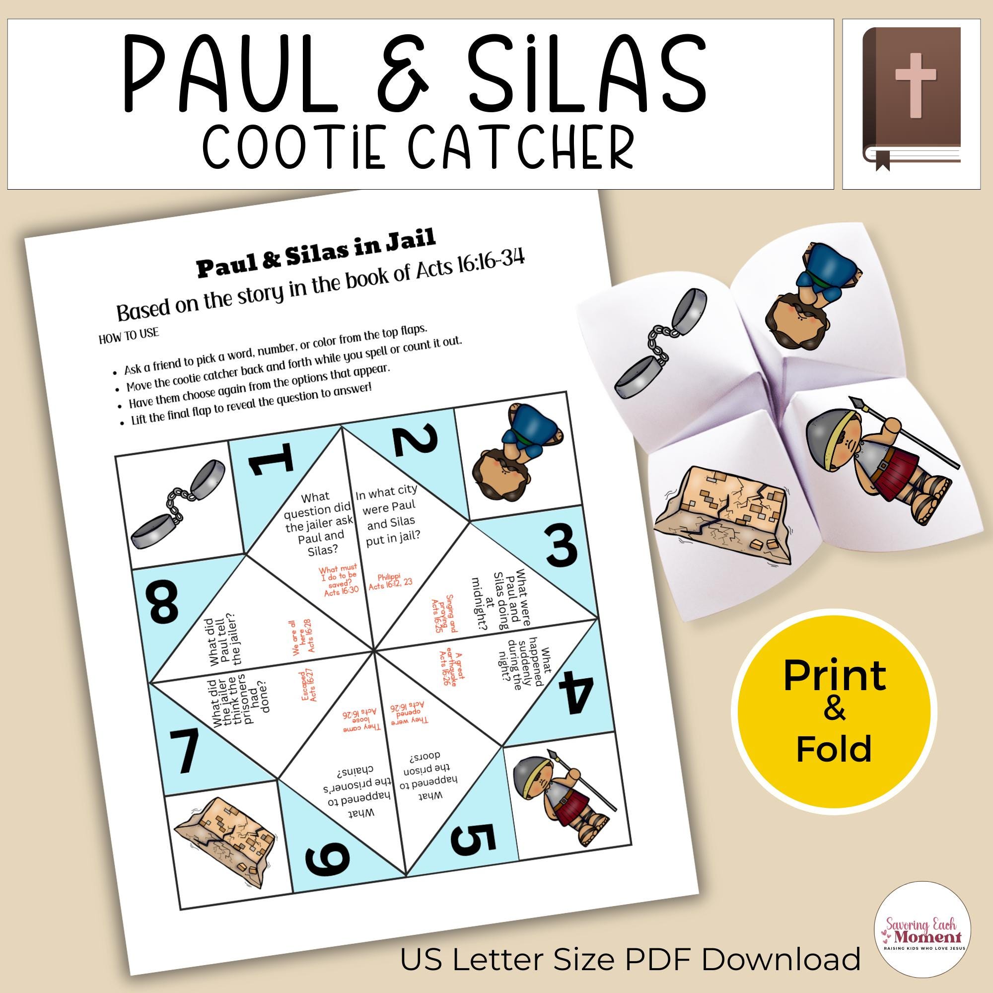 Paul & Silas Crafts, Cootie Catcher, Kids Ministry Activity, Bible ...