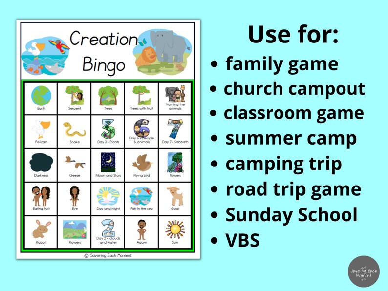 Creation Bingo Game for Kids, Creation Game, Bible Bingo Game VBS Game ...