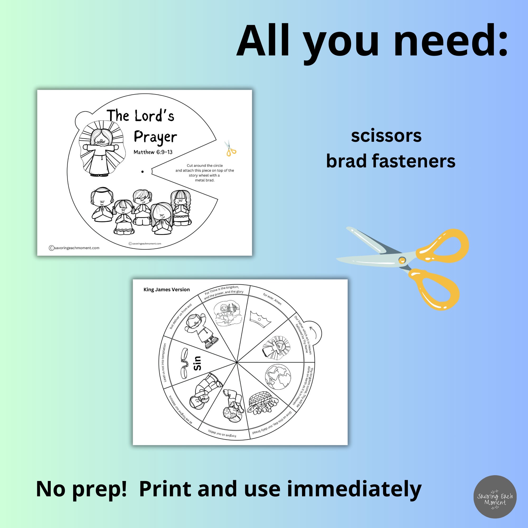 Printable Lords Prayer Wheel for Kids, Sunday School Craft, Bible Verse ...