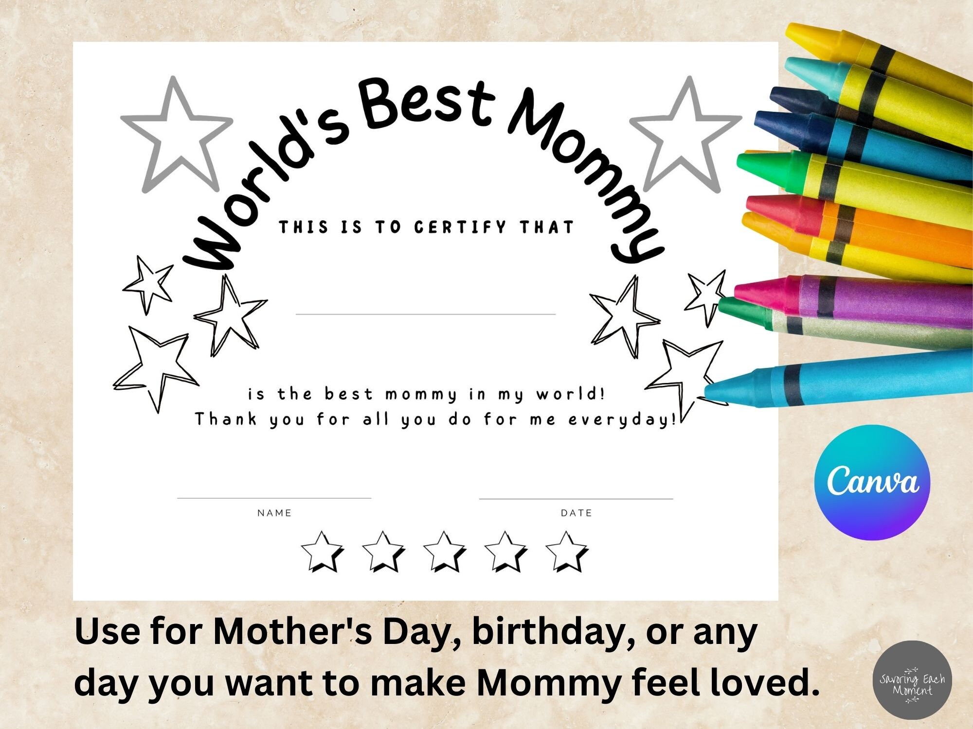 Mother's Day Certificate, Worlds Best Mom Certificate, Mother's Day ...