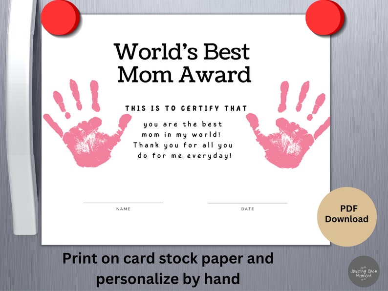 Mothers Day Certificate Handprint Best Mom Ever Mothers Day - Etsy