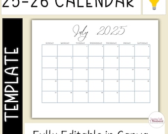 25-26 School Year Calendar Editable Canva Template, Academic Planner ...