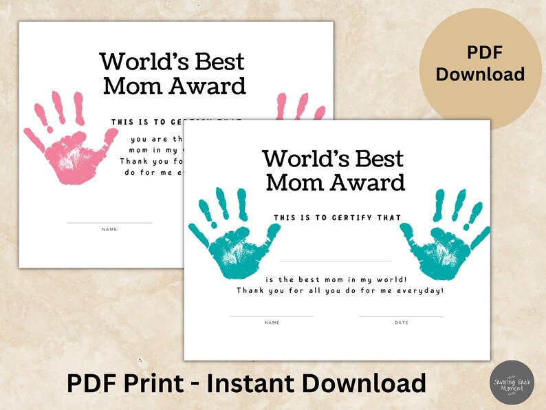 Mothers Day Certificate Handprint Best Mom Ever Mothers Day - Etsy