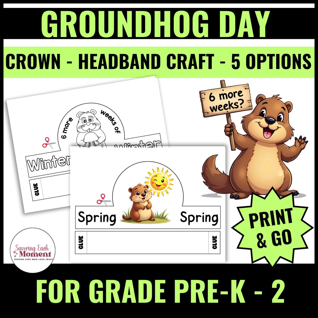 Groundhog Day Crown, Kindergarten Headband, Groundhog Day Coloring ...