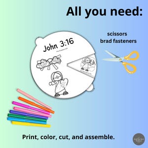 John 3:16 Sunday School Craft, Coloring Wheel, Printable Bible Activity ...
