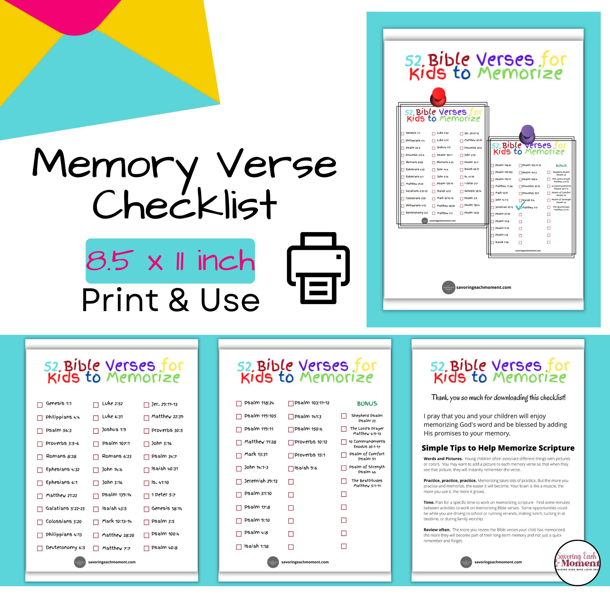 52 Memory Verses for Kids, Scripture Memory Verses, Scripture Cards for ...