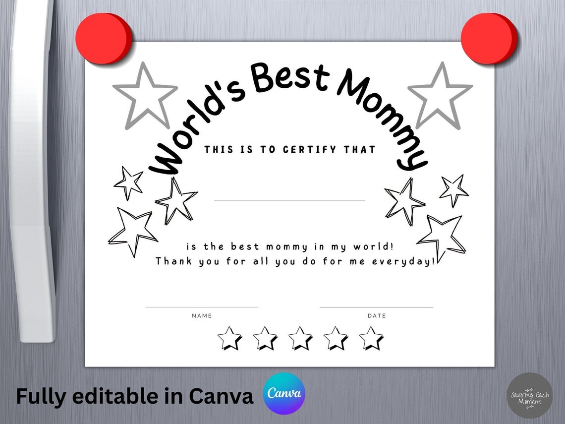 Mother's Day Certificate, Worlds Best Mom Certificate, Mother's Day ...