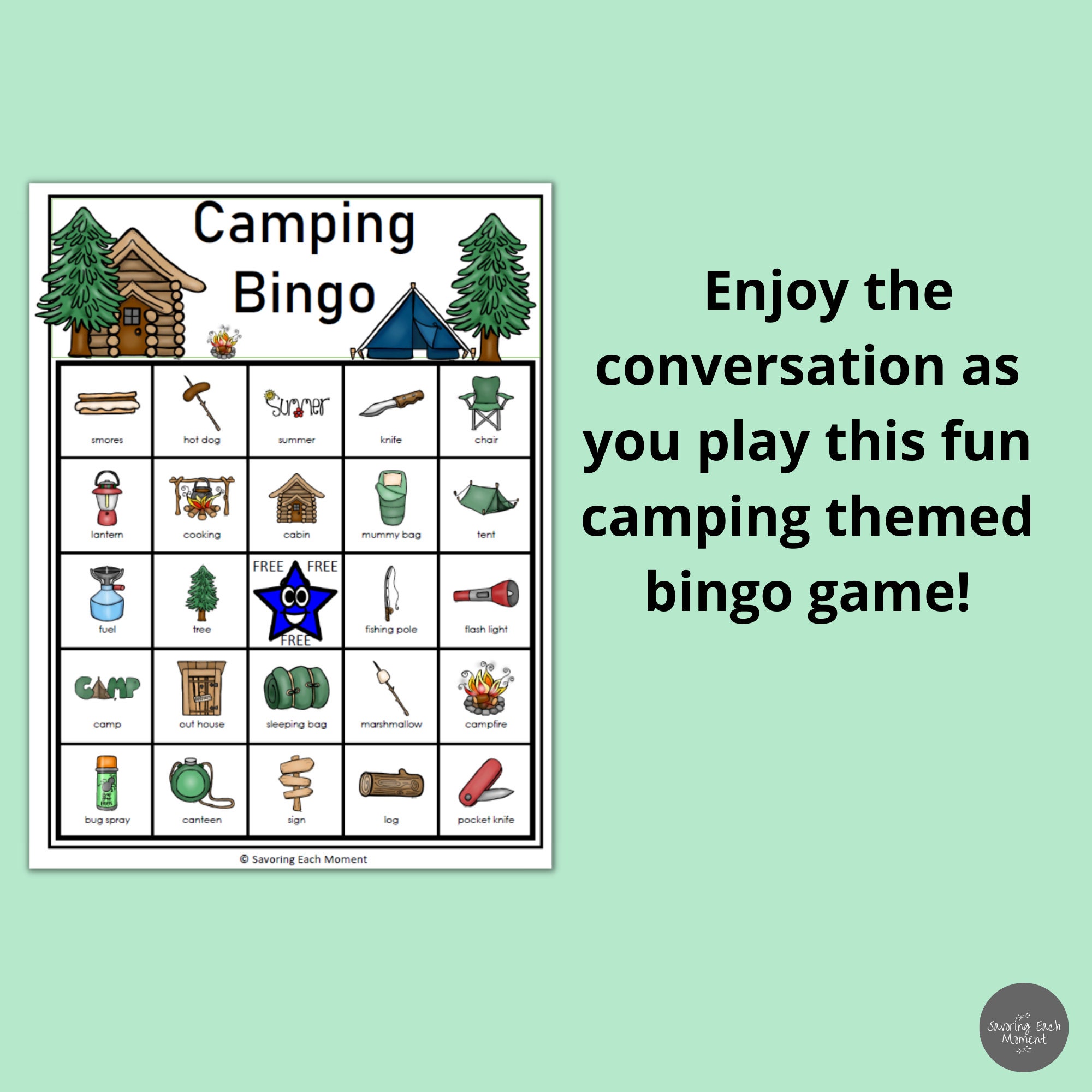 Camping Bingo, Bingo Pdf Game, Party Games Ideas, Senior Citizen Game ...