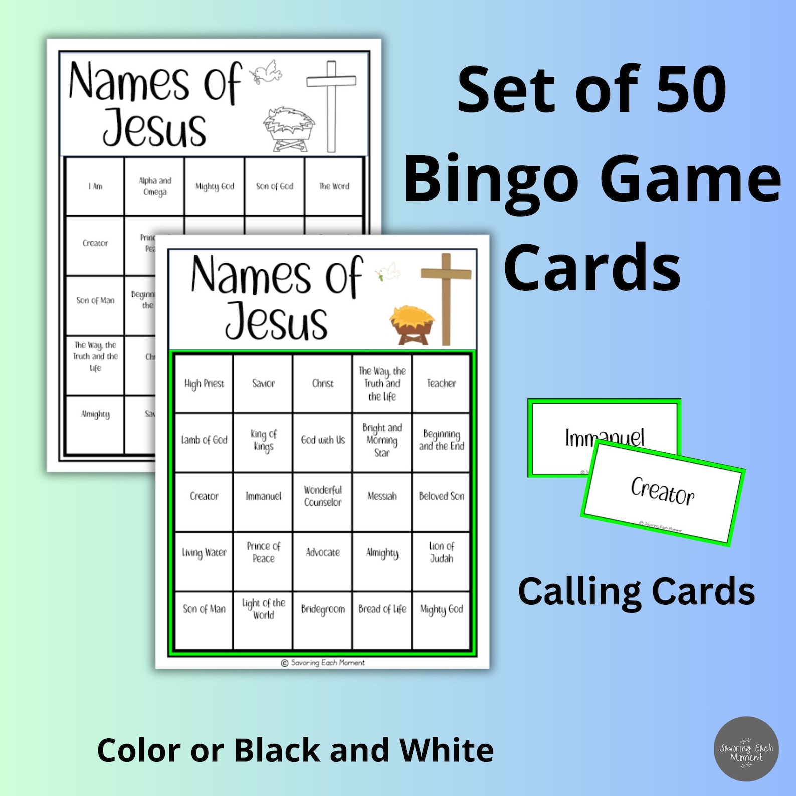 Names of Jesus Bingo Cards, Bible Bingo, Religious Bingo, Sunday School ...