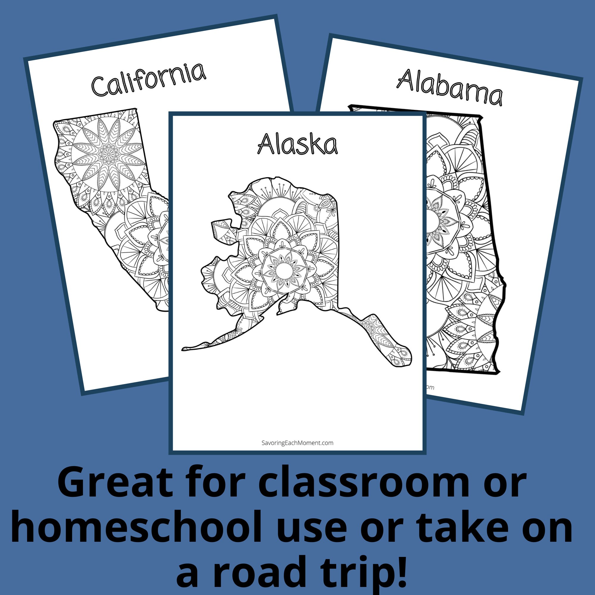 50 States Coloring Pages, United States Mandala Style Classroom ...