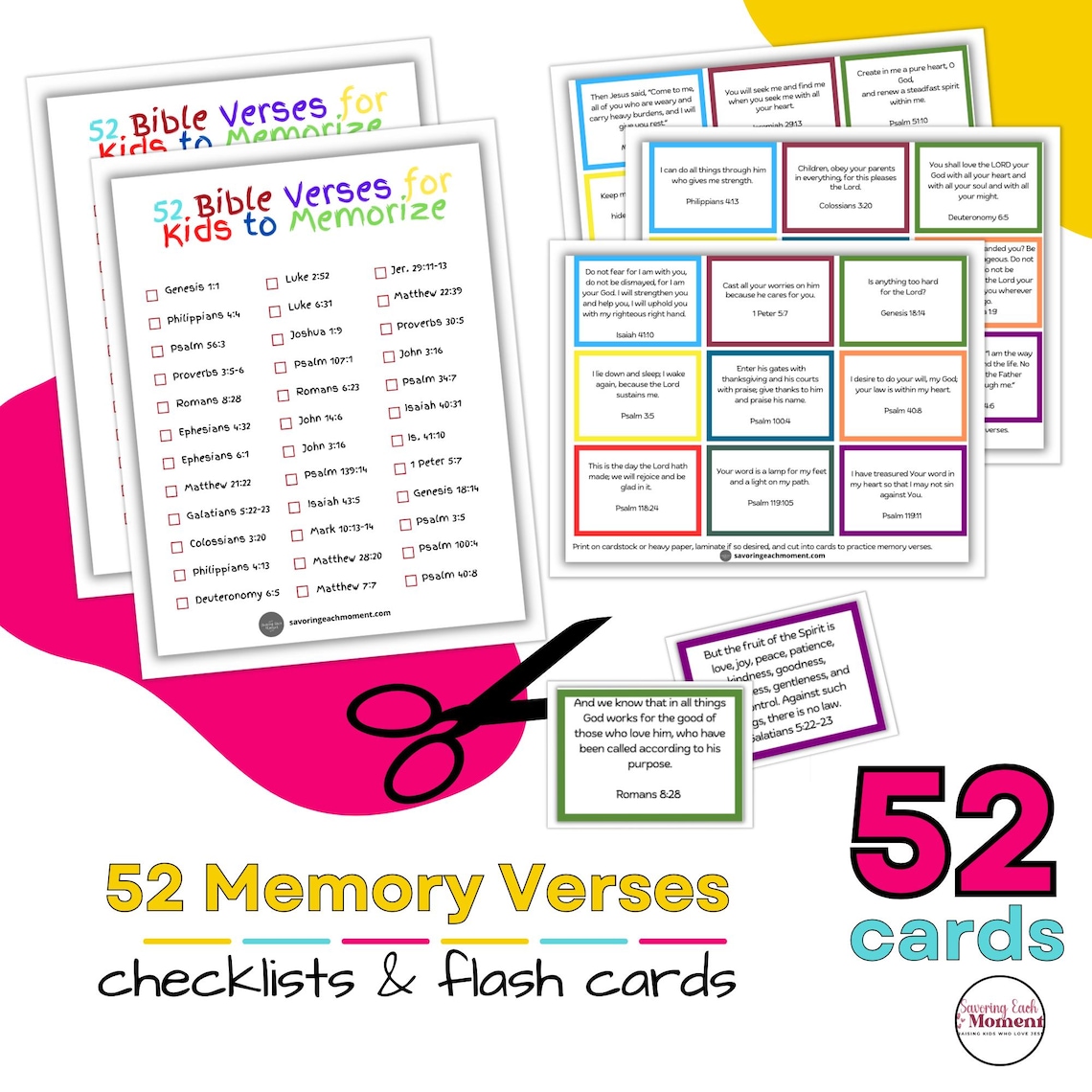 52 Memory Verses for Kids, Scripture Memory Verses, Scripture Cards for ...