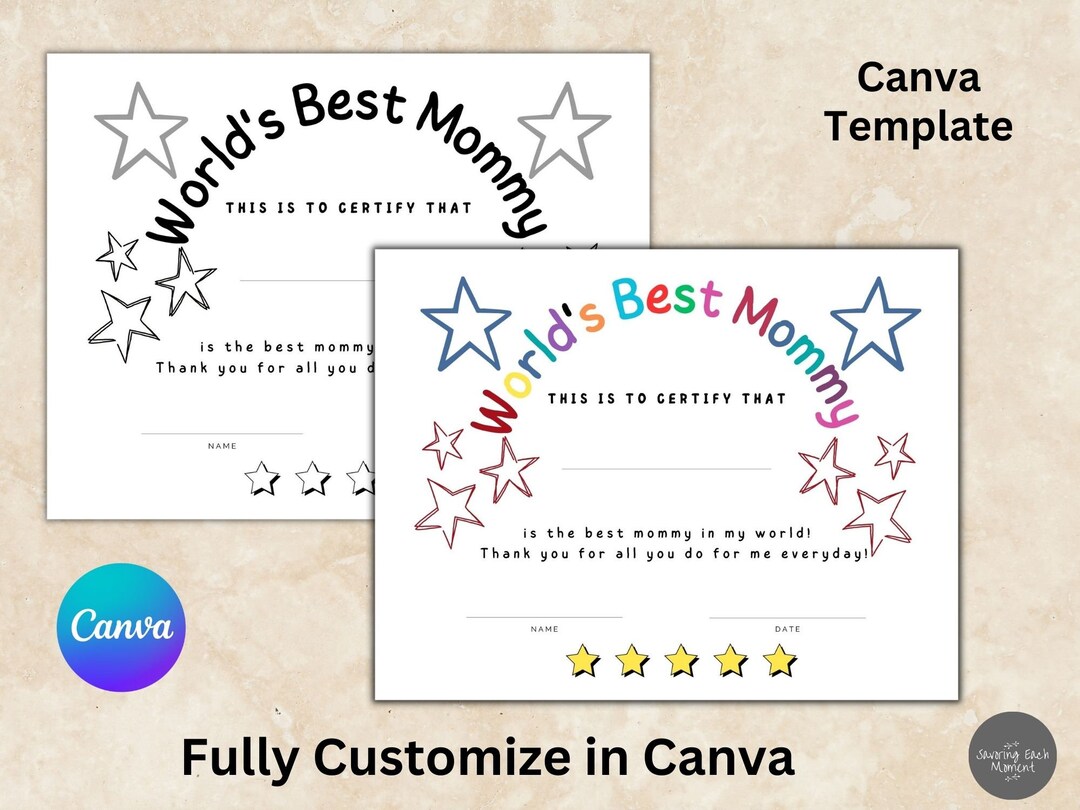 Mother's Day Certificate, Worlds Best Mom Certificate, Mother's Day ...