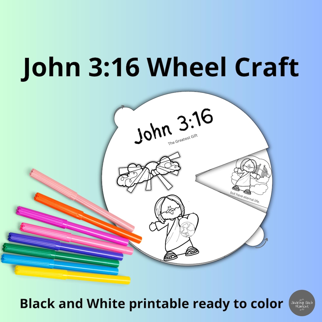 John 3:16 Sunday School Craft, Coloring Wheel, Printable Bible Activity ...