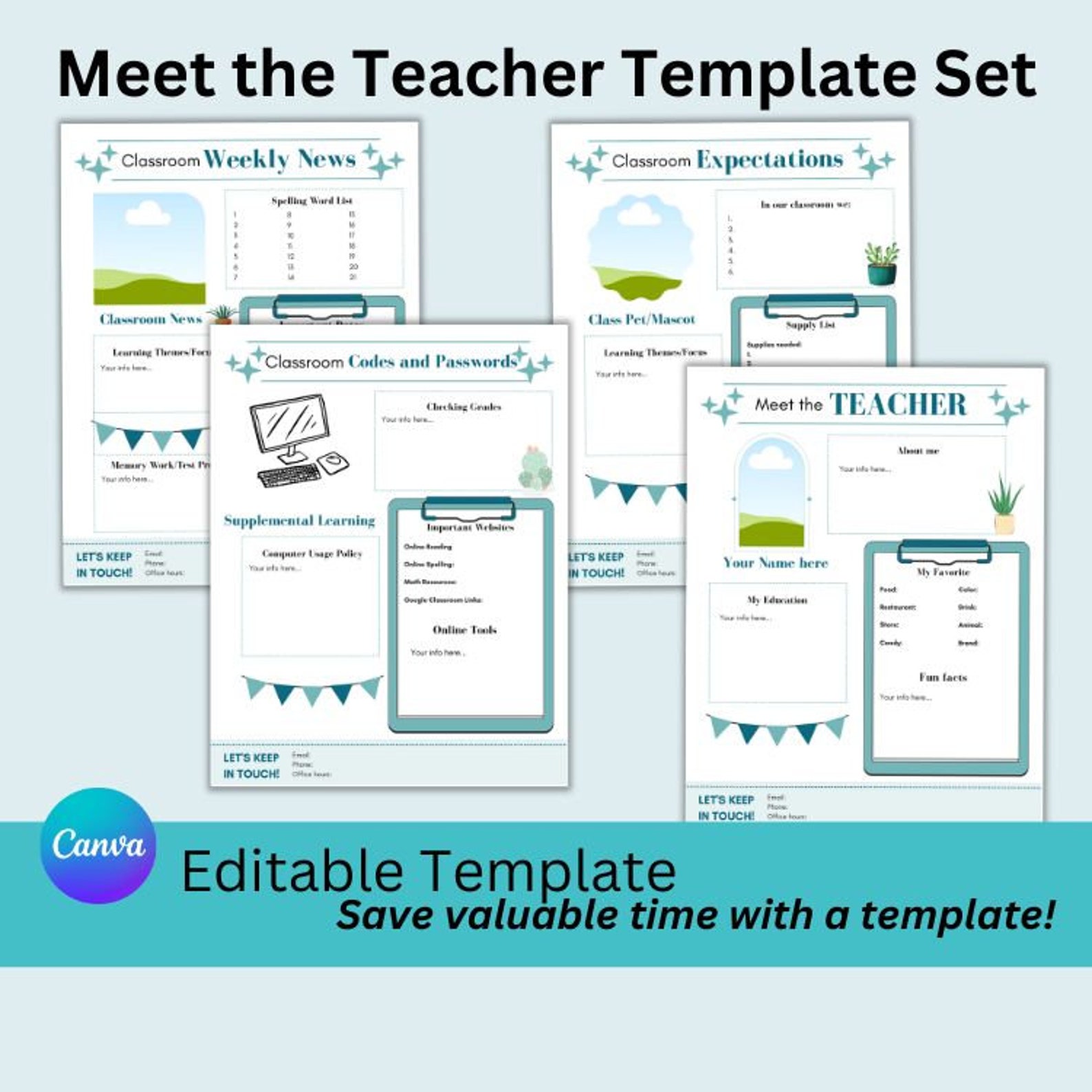 Editable Meet the Teacher Template Canva, Classroom Template, Teacher ...