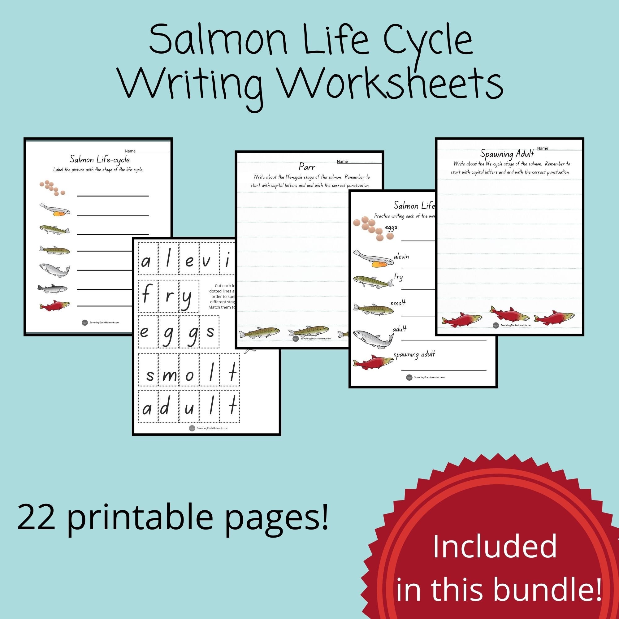 Salmon Life Cycle Unit Learning Bundle, Science Printables, Homeschool ...