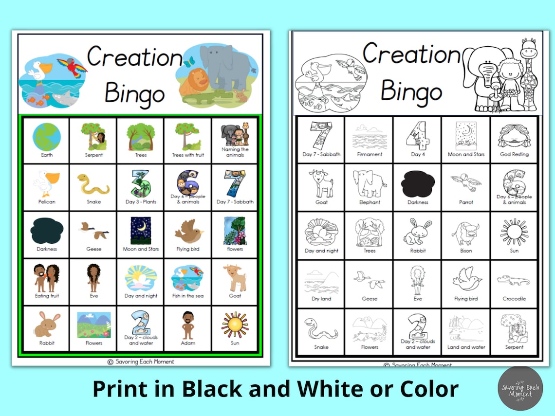 Creation Bingo Game for Kids, Creation Game, Bible Bingo Game VBS Game ...