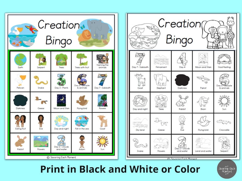 Creation Bingo Game for Kids, Creation Game, Bible Bingo Game VBS Game ...