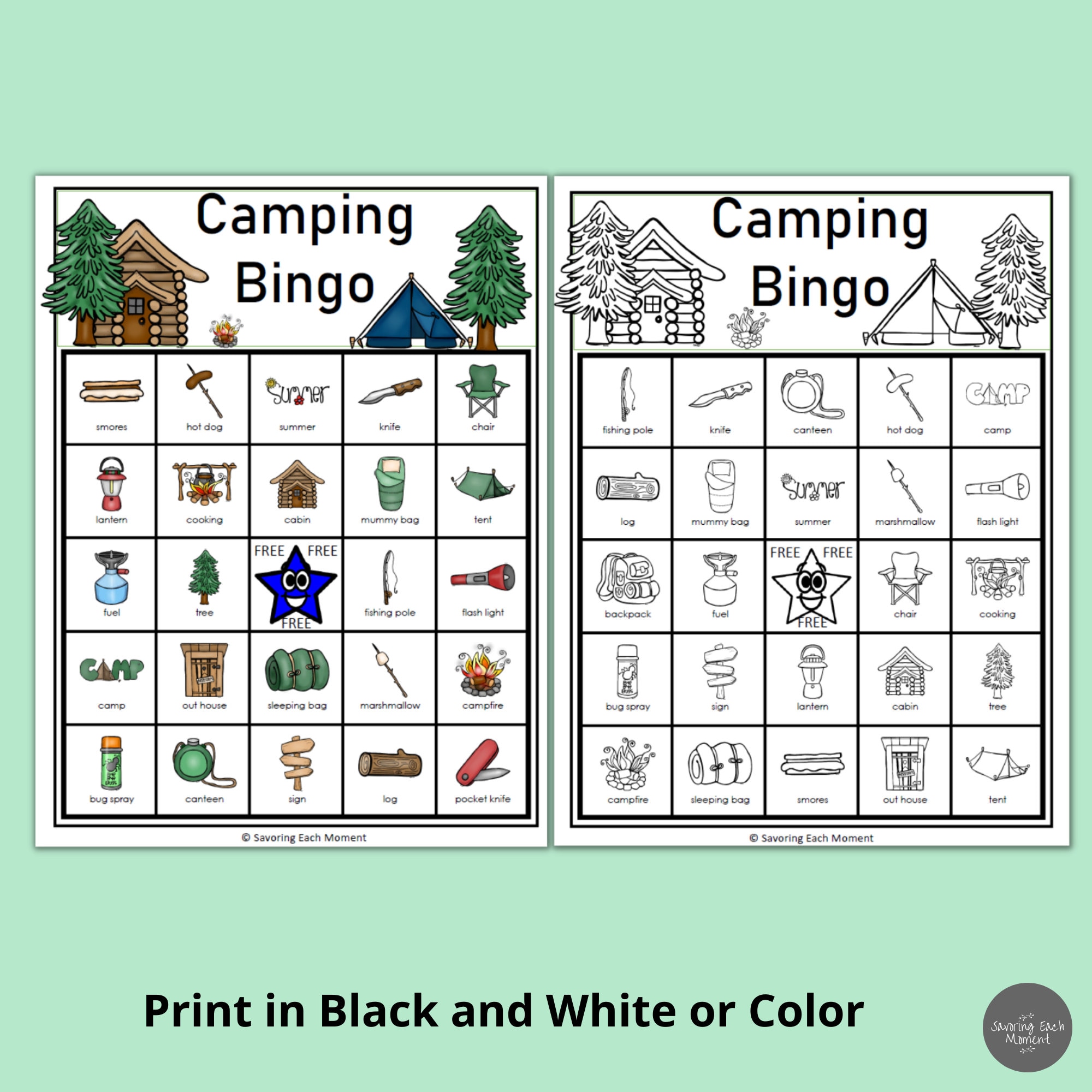 Camping Bingo, Bingo Pdf Game, Party Games Ideas, Senior Citizen Game ...