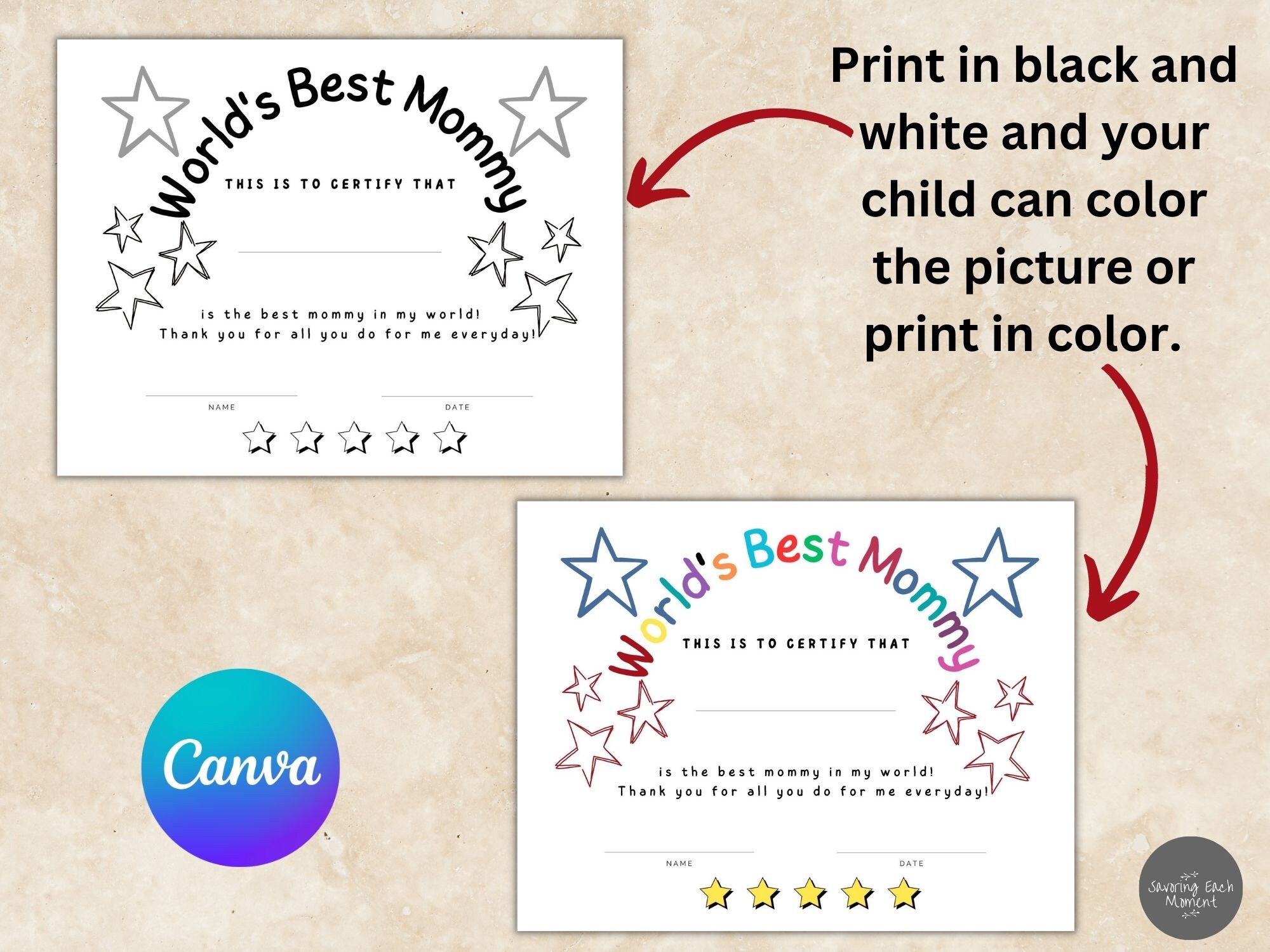 Mother's Day Certificate, Worlds Best Mom Certificate, Mother's Day ...