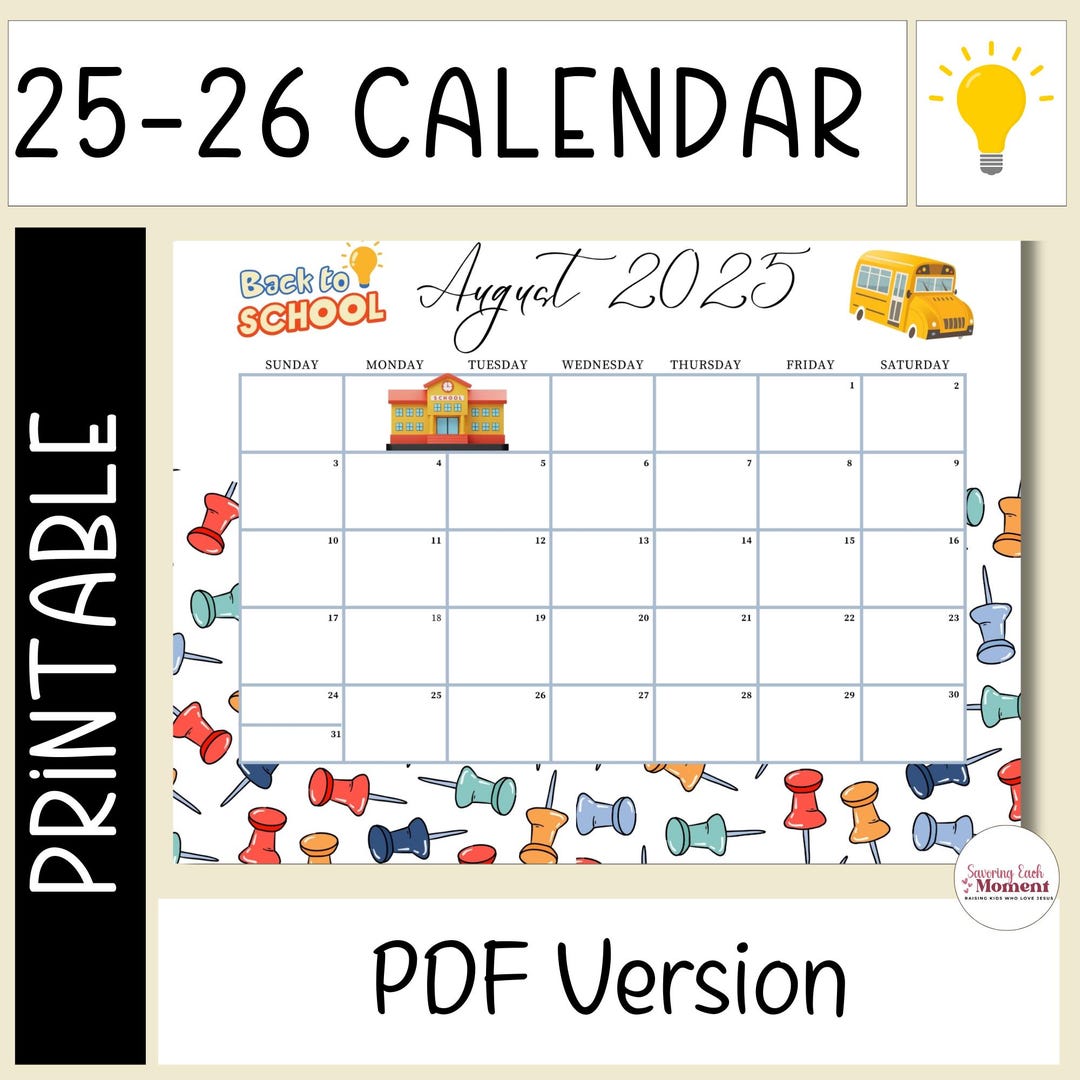 25-26 School Year Calendar PDF, Academic Planner, July 25 - June 26 ...
