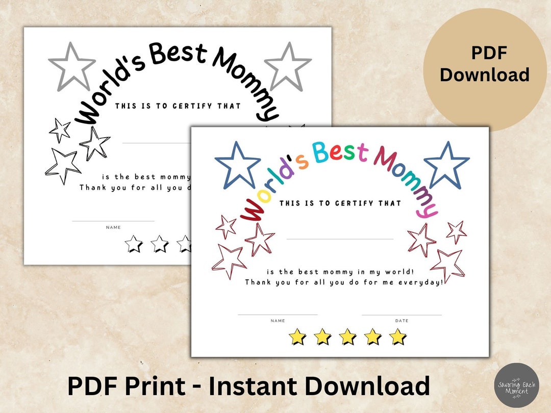 Worlds Best Mom Certificate, Mother's Day Printable, Mom Certificate ...