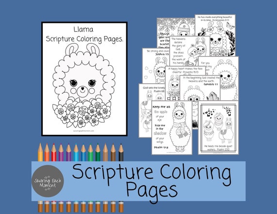 Bible Verse Coloring Pages for Kids Llamas | Etsy